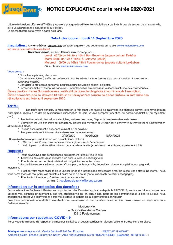 Notice Explicative | Musiquenvie